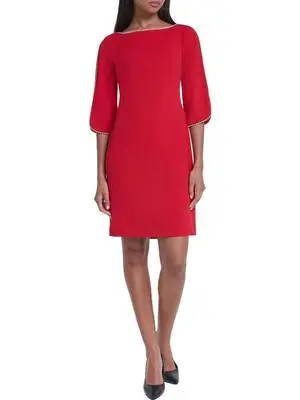 Karl Lagerfeld Paris Pearly Bead Scuba Crepe Sheath Dress - Admiral Red