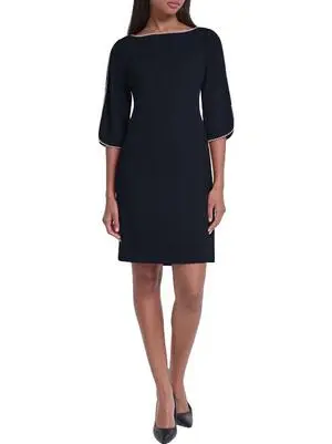 Karl Lagerfeld Paris Pearly Bead Scuba Crepe Sheath Dress - Black