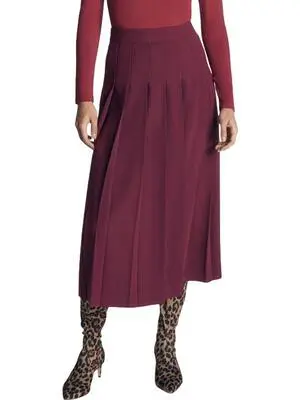 Boden Pleated Side Split Midi Skirt - Dark Cherry