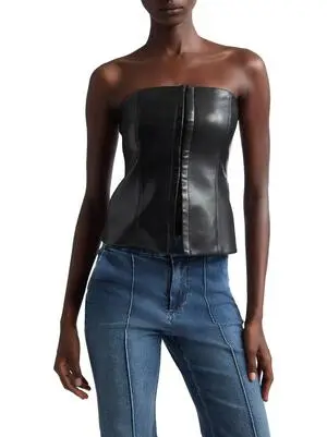 Alice + Olivia Pat Strapless Faux Leather Top - Black