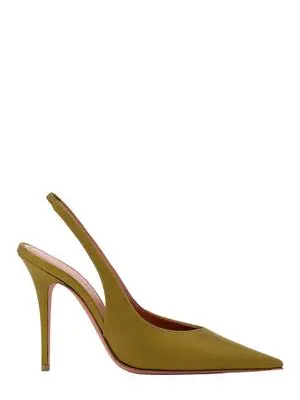 Amina Muaddi Anok Satin Slingback Pumps - Olive