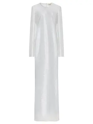 TEMILY Knuckleduster Metallic Georgette Maxi Dress - Silver