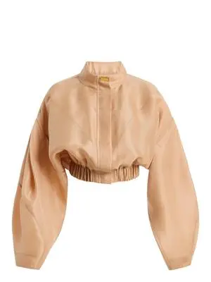 TEMILY Racer Silk Bomber Jacket - Neutral