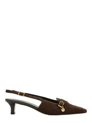 TOD'S Medallion Buckle Suede Pumps - Brown