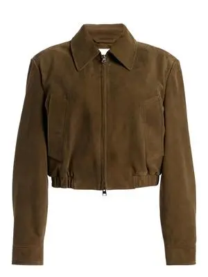 AGOLDE Nahla Cropped Suede Jacket - Green