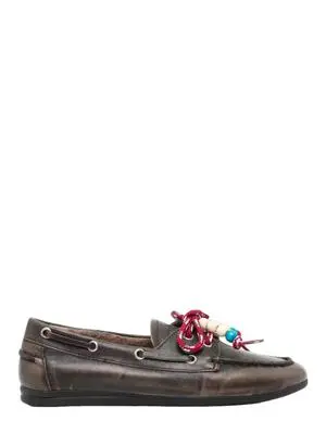TORAL SHOES Nahua Beaded Leather Loafers - Brown