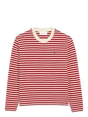 AMI Red And White Mariniere Cotton T-shirt With De Coeur 'ruby Red/ivory'
