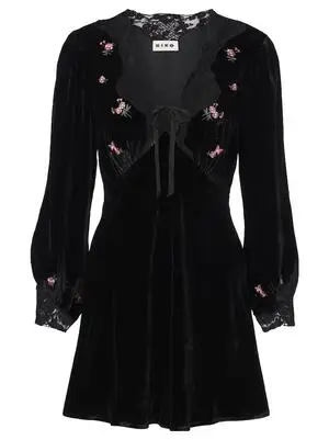 Rixo Carolina Lace-trimmed Velvet Minidress - Black