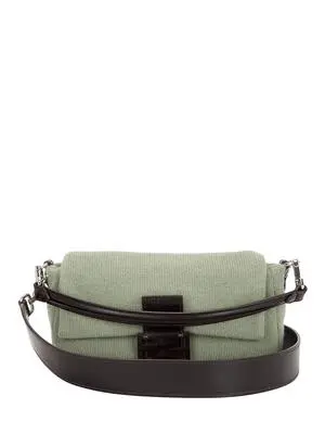 Fendi Knit Baguette Shoulder Bag In Green - Grey
