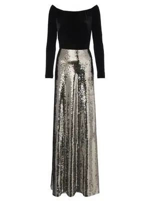 Monique Lhuillier Sequined Velvet-paneled Off-shoulder Gown - Black
