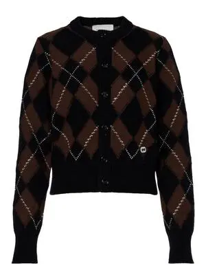 AMI Paris Argyle Virgin Wool Cardigan - Brown