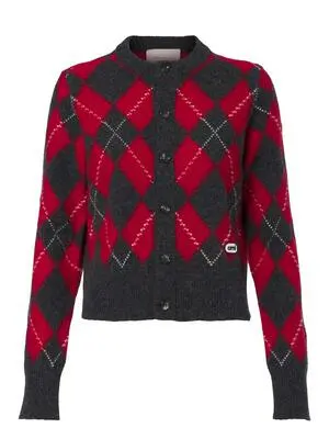 AMI Paris Argyle Virgin Wool Cardigan - Grey