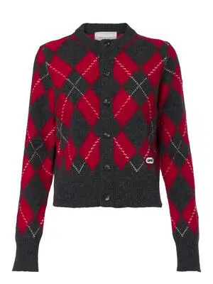 AMI Paris Argyle Virgin Wool Cardigan Grey