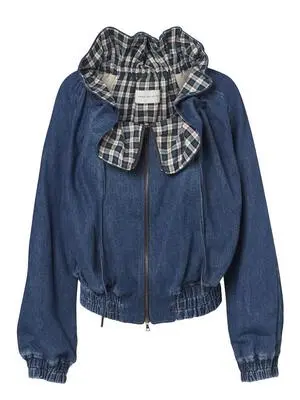 Dries Van Noten Checked Ruffled Denim Jacket - Blue
