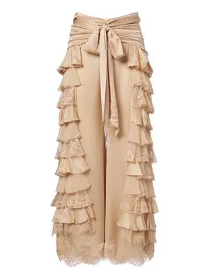 Zimmermann Valiant Ruffled Silk Chiffon Wide-leg Pants - Beige