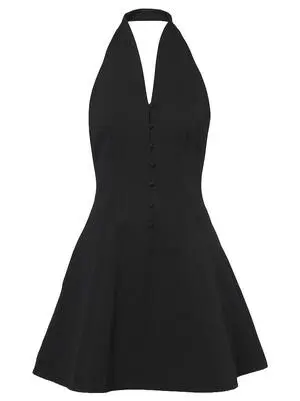 Staud Stella Halterneck Cotton-blend Minidress - Black