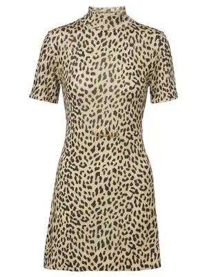 Rixo Kylie Leopard-print Wool Sweater Dress - Beige