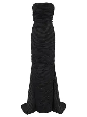 MARMAR HALIM Pleated Satin Bustier Gown - Black