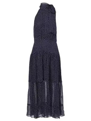 Rixo Abi Polka-dot Tie-neck Midi Dress - Blue