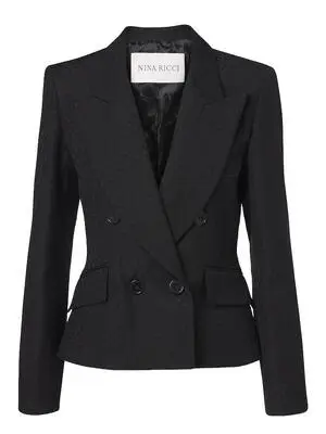 Nina Ricci Jacquard Wool-blend Double-breasted Blazer - Black