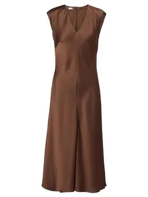 Brunello Cucinelli Monili Satin Midi Dress - Brown