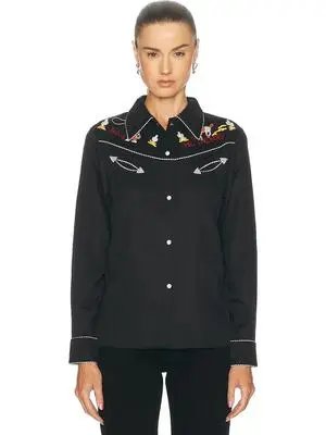 BODE Checkers Western Shirt In Black - Black Multi