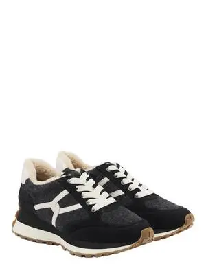 Veronica Beard Valentina Suede-trimmed Sneakers - Black