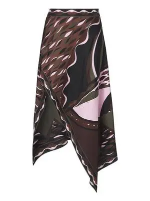 Emilio Pucci Dune Asymmetric Silk Twill Midi Skirt - Multicoloured