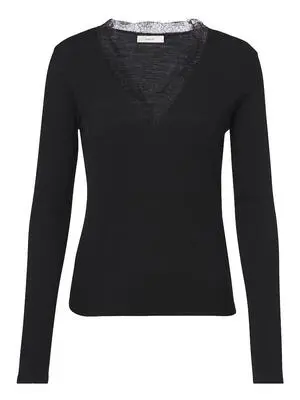 Vince Lace-trimmed Ribbed-knit Top - Black
