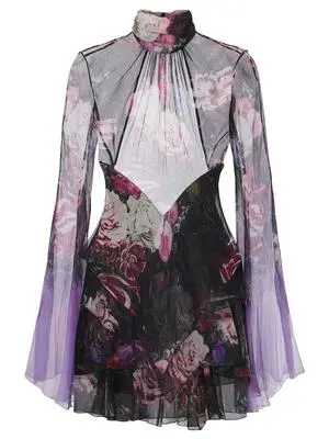 Roberto Cavalli Floral Open-back Silk Minidress - Multicoloured