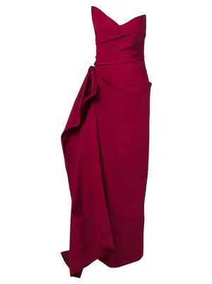 Monique Lhuillier Asymmetric Draped Silk Bustier Gown - Red