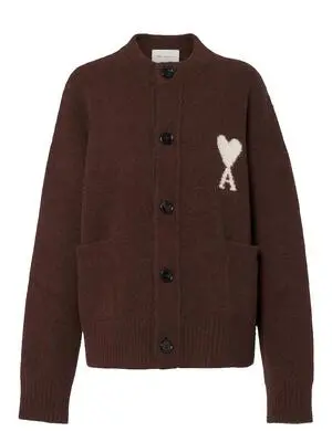 AMI Paris De Coeur Alpaca And Wool-blend Cardigan - Brown
