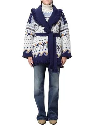ALANUI Jacquard Virgin Wool Cardigan With Shawl Collar, Fringes And Belt
