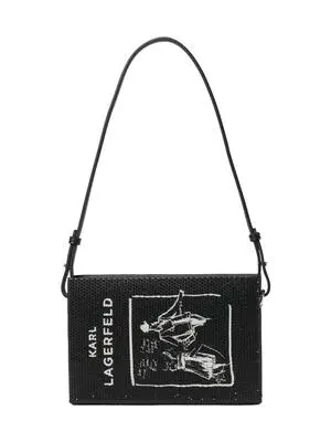 KARL LAGERFELD Rhinestone-embellished Polyurethane Shoulder Bag With Printed Logo