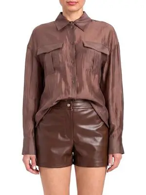 TWINSET Relaxed Fit Muslin Shirt With Dropped Shoulders And Flap Pockets - Brown