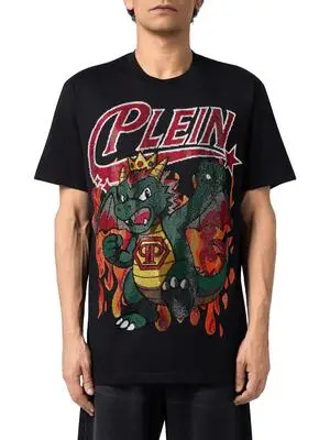 Philipp Plein Cotton T-shirt With Rhinestone-embellished Graphic Print - Black