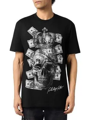 Philipp Plein Cotton T-shirt With Rhinestone-embellished Skull Print - Black
