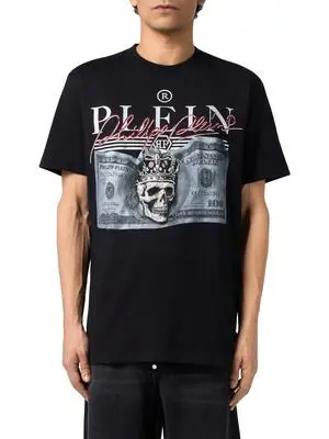 Philipp Plein Cotton T-shirt With Rhinestone-embellished Skull Print - Black