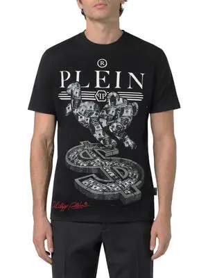 Philipp Plein Slim Fit Cotton T-shirt With Teddy Bear Print And Rhinestones - Black