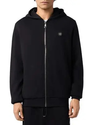 Philipp Plein Zipped Cotton Hoodie With Hexagon Logo Patch - Black 1
