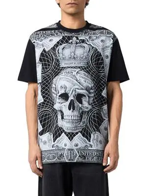 Philipp Plein Crew-neck Cotton T-shirt With Front Skull Graphic Print - Black