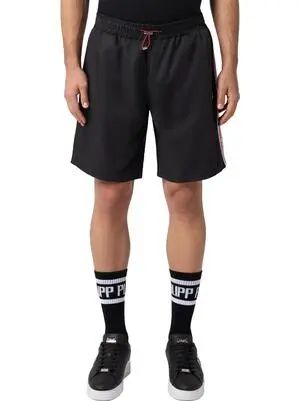 Philipp Plein Jersey Jogging Shorts With Logo Bands And Drawstring - Black