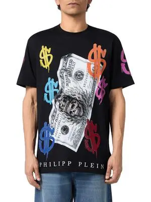 Philipp Plein Crew-neck Cotton T-shirt With Front Graphic Print - Black