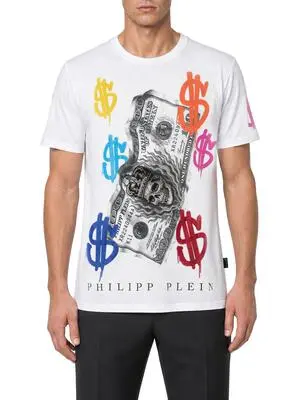 Philipp Plein Crew-neck Cotton T-shirt With Front Graphic Print - White