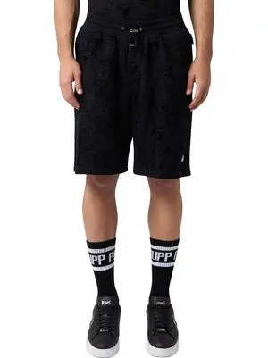 Philipp Plein Jersey Jogging Shorts With Graphic Print And Drawstring - Black