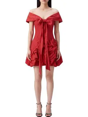 Magda Butrym Asymmetrical Draped Cotton Mini Dress With Bow - Red