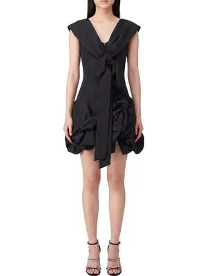 Magda Butrym Asymmetrical Draped Cotton And Silk-blend Mini Dress - Black