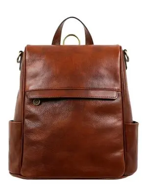 TIME RESISTANCE Cognac Leather Convertible Backpack Shoulder Bag The Waves - Brown