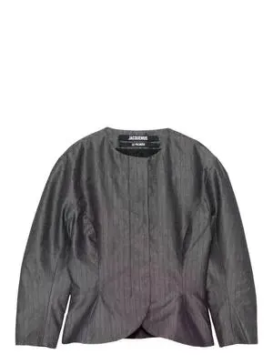 Jacquemus Pinstripe-pattern Peplum Jacket - Grey