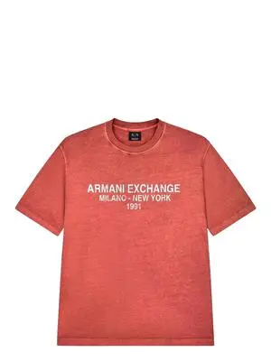 Armani Exchange Garment-dyed Logo-print Cotton T-shirt - Red